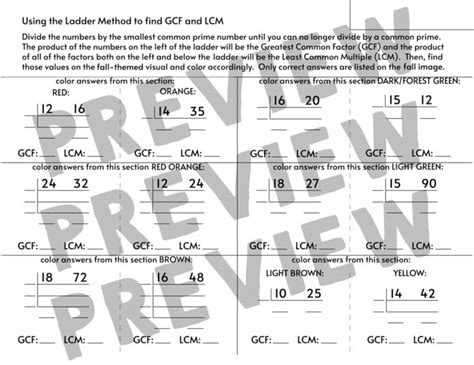 Finding Gcf And Lcm Using The Ladder Method Fall Themed Color By Number