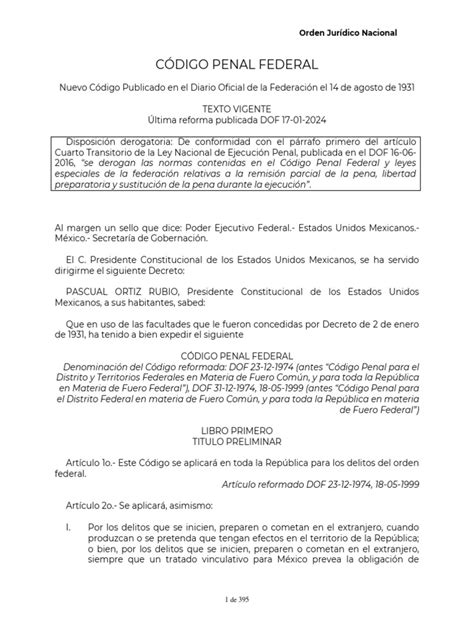 Código Penal Federal De México 2024 Pdf Multa Pena Castigos