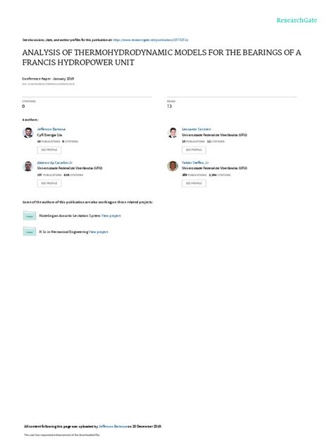 Analysis Of Thermohydrodynamic Models For The Bearings Of A Francis