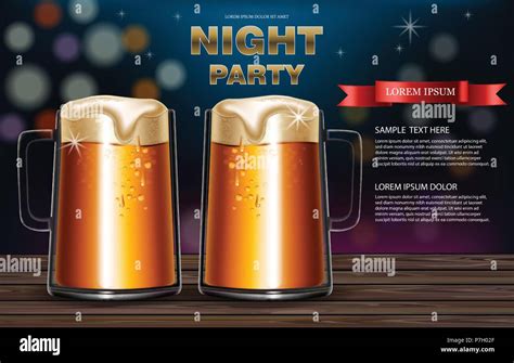 Beer Mugs Vector Realistic Party Flyer With Drinks 3d Mock Up