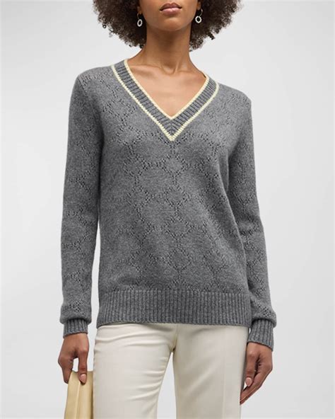 Neiman Marcus Cashmere Collection Cashmere V Neck Tennis Sweater