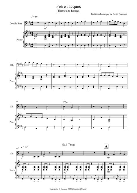 Frère Jacques Dances For Double Bass And Piano Arr David Burndrett