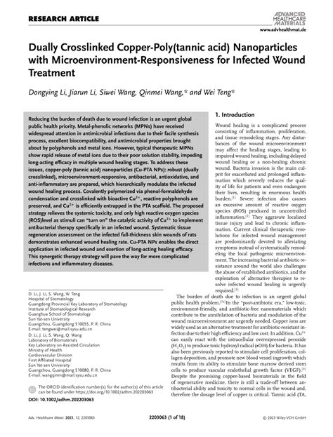 Dually Crosslinked Copper‐polytannic Acid Nanoparticles With Microenvironment‐responsiveness