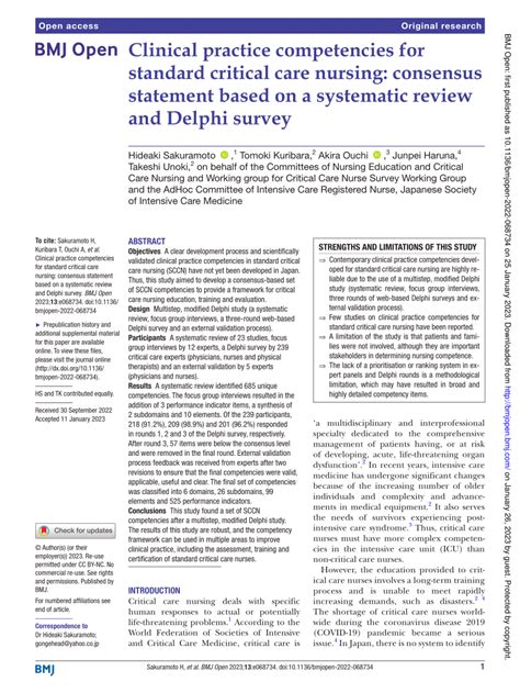 Pdf Clinical Practice Competencies For Standard Critical Care Nursing