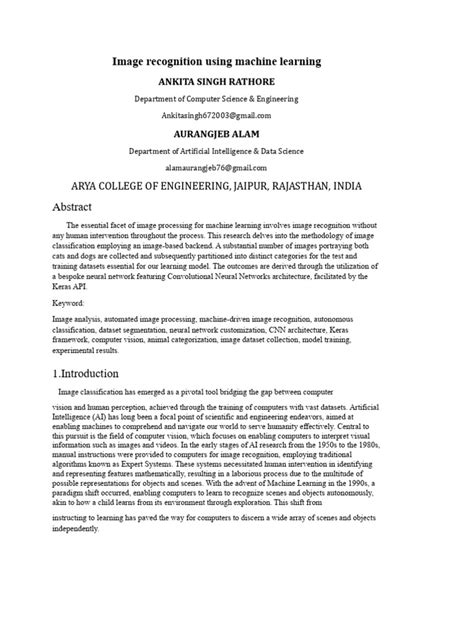 Image Recognition Using Machine Learning Research Paper Pdf Artificial Neural Network