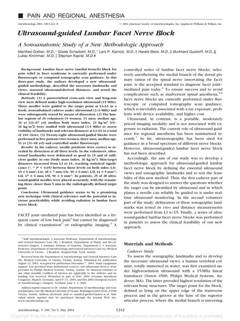 Pdf Ultrasound Guided Lumbar Facet Nerve Block Accuracy Of A New Technique Confirmed By