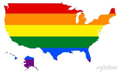 Usa Map With Pride Rainbow Lgbt Flag Colors Posters For The Wall