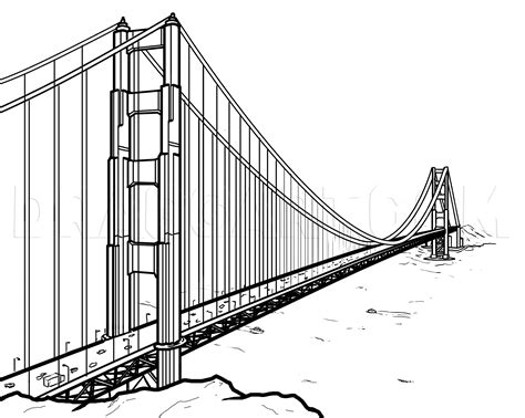 How To Draw The Golden Gate Bridge Golden Gate Bridge Drawing Step