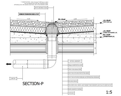 Roof Level Drain Location Section Detail Dwg File Roof Detail Green