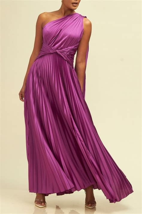 One Shoulder Pleated Maxi Dress Dress Hall Miami