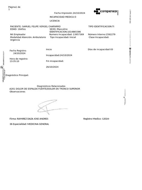 Incapacidad Medica Compensar 2 Pdf Ciencia Y Matemática