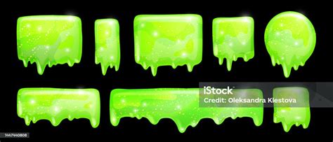 Slime Vector Frame Set 3d Jelly Liquid Toxic Cartoon Dripping Mucus Kit