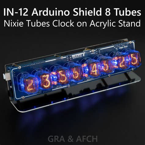IN Shield Nixie Clock With Sockets And Dots On A Clear Acrylic Stand SMF RGB USB Tunes