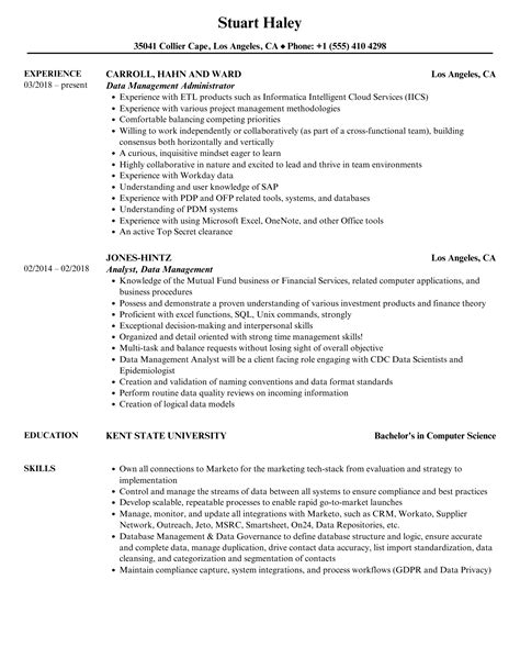 Data Management Resume Samples Velvet Jobs