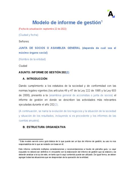 7 Modelo De Informe De Gestión Pdf Sociedad Economias