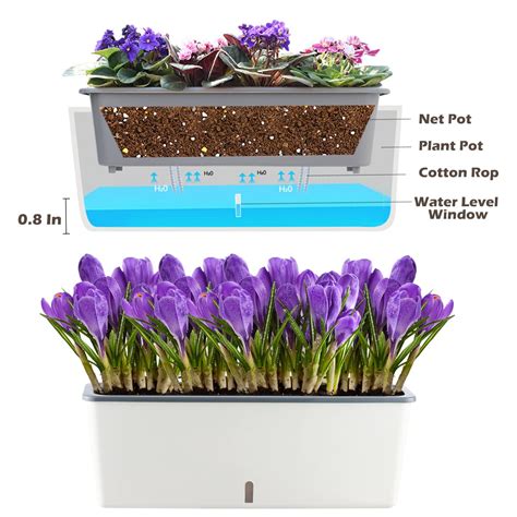 3 Pack Rectangular Self Watering Pots For Indoor Plants