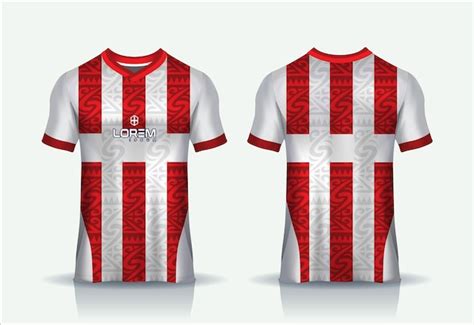 Soccer Jersey Design With Red And White Stripes And A Tribal Motif