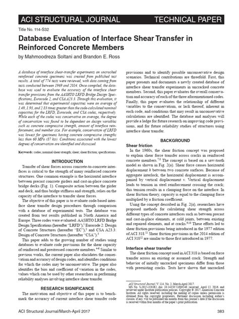 Soltani Ross 2017 Database Evaluation Of Interface Shear Transfer In Reinforced Concrete