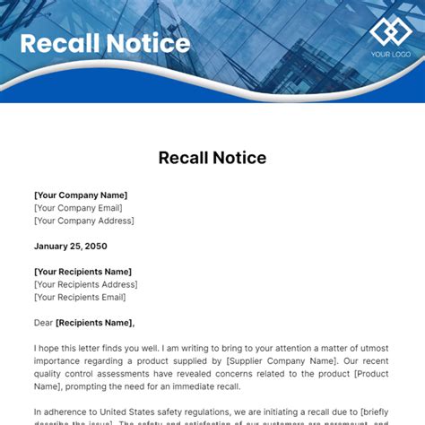 Free Recall Notice Template To Edit Online