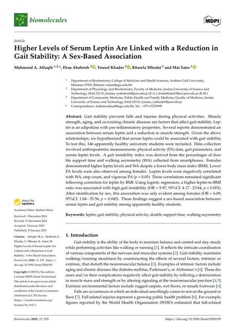 Pdf Higher Levels Of Serum Leptin Are Linked With A Reduction In Gait