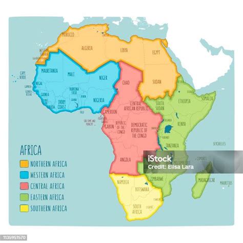 Vector Political Map Of Africa 5 Regions Of Africa Stock Illustration