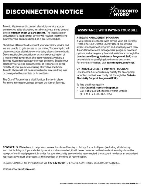 Residential Electricity Bill Late Payment And Disconnections Toronto Hydro