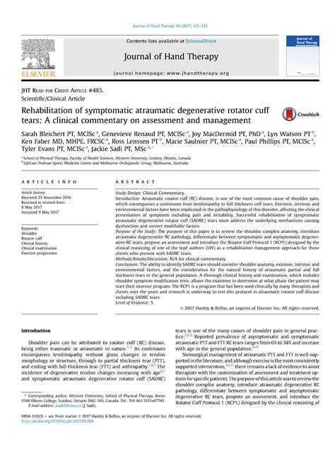 Rehabilitation Of Symptomatic Atraumatic Degenerative Rotator Cuff