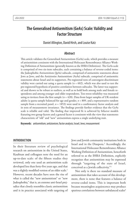 Pdf The Generalised Antisemitism Geas Scale Validity And Factor