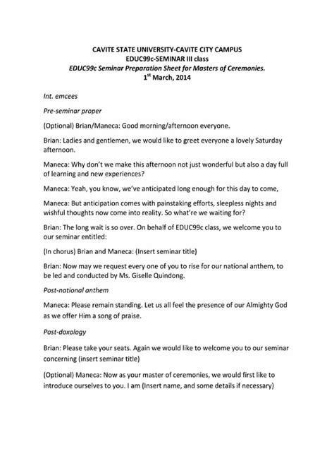 Sample Emcee Script For Christening Reception At Steve Burton Blog