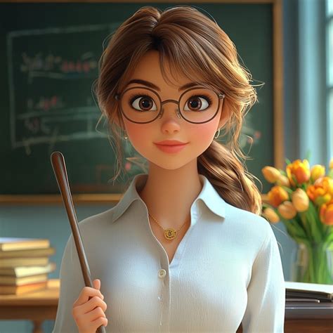 A 3d Pixar Style Graphic Of A Teacher Standing In The Classroom Premium Ai Generated Image