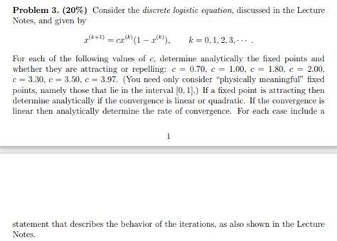 Solved Problem 3 20 Consider The Discrete Logistic