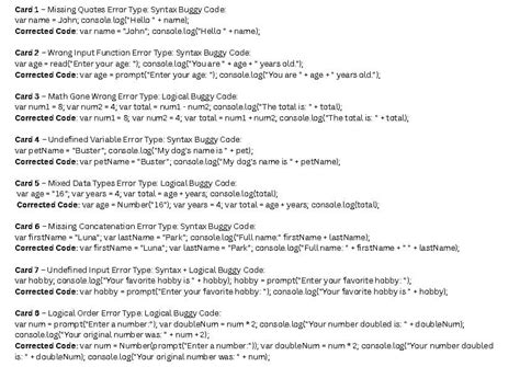 Javascript Debugging Cards By Franco Comp Sci Tpt
