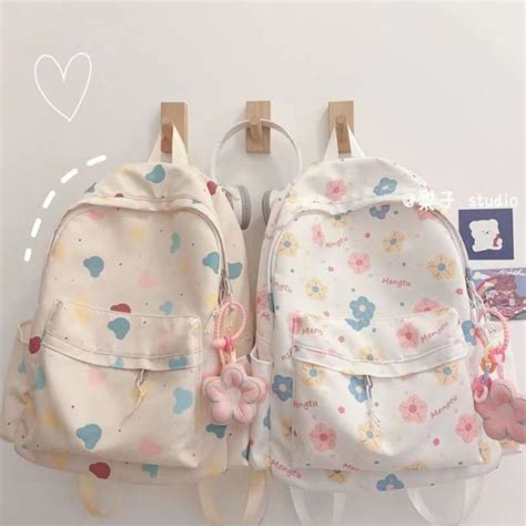 Girls Cute Print Large Capacity Preppy Backpack Nylon Lightweight School Campus Daypack