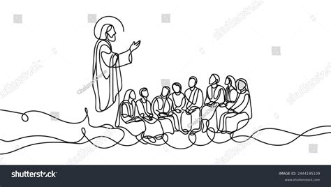 One Continuous Line Drawing Jesus Preaching Stock Vector Royalty Free