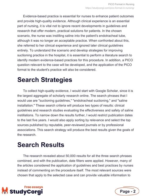 PICO Format In Nursing Free Essay Example