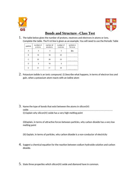 Bonds And Structure Class Test Pdf