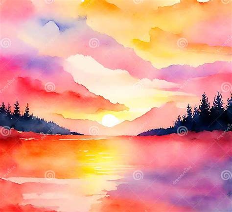 Sunset Watercolor Background Stock Illustration Illustration Of