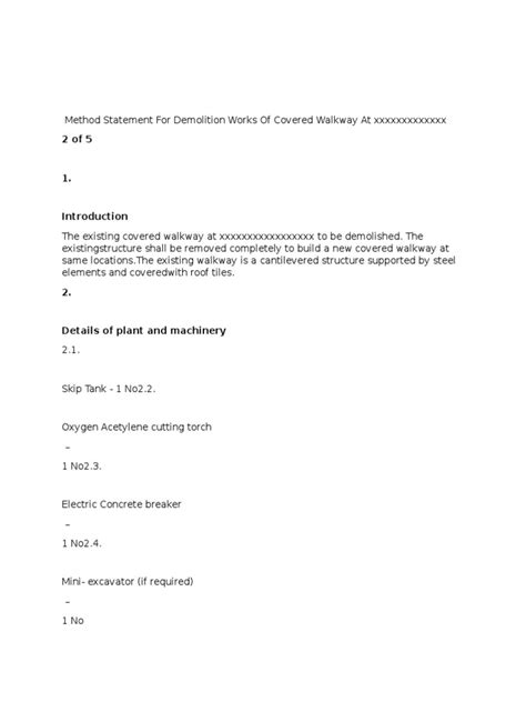 Method Statement For Demolition Works Of Covered Demolition Noise