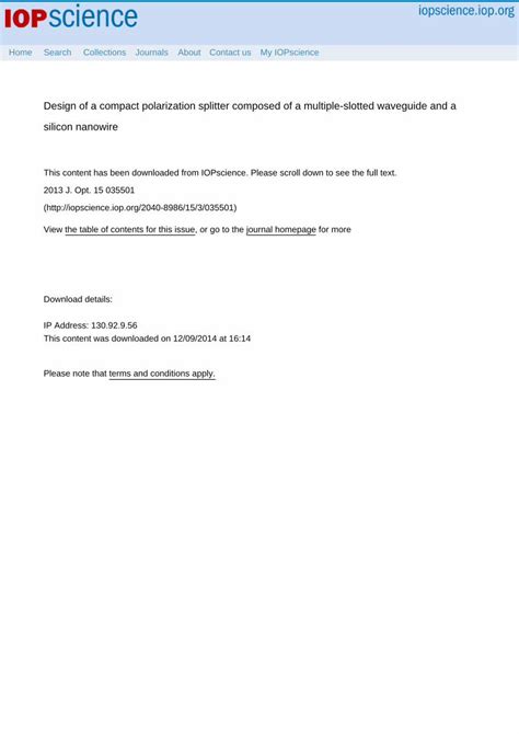 Pdf Design Of A Compact Polarization Splitter Composed Of A Multiple