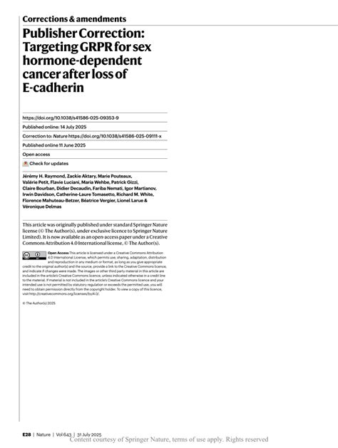 Pdf Publisher Correction Targeting Grpr For Sex Hormone Dependent Cancer After Loss Of E Cadherin