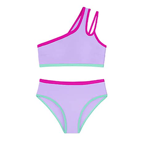 Gelikeya Girls Swimsuit Two Piece One Shoulder Bathing Suit With Chest
