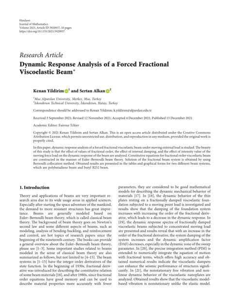 Pdf Dynamic Response Analysis Of A Forced Fractional Viscoelastic Beam