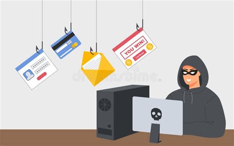 Hacker Phishing Attack Web Fraud Online Security Threats And Spam Danger Stock Illustration