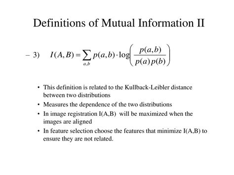 Ppt Mutual Information For Image Registration And Feature Selection