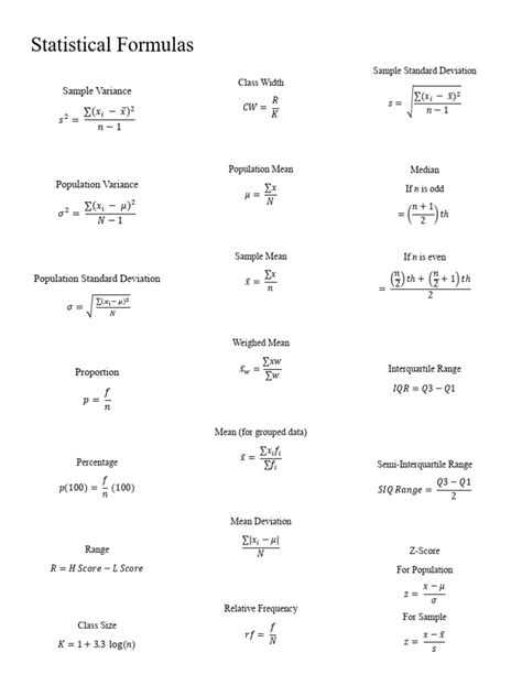 Statistical Formulas And Notations Pdf