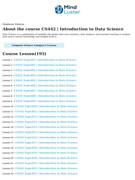 Cs442 Introduction To Data Science Course Content Pdf Science