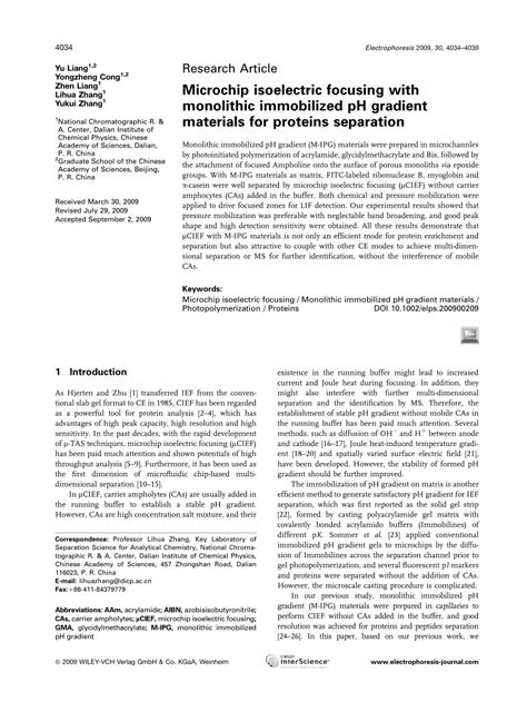 Pdf Microchip Isoelectric Focusing With Monolithic Immobilized Ph Gradient Materials For