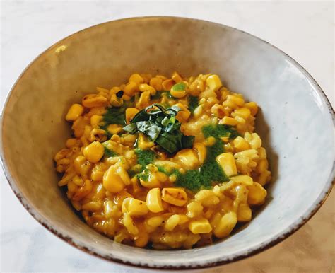 Sweet Corn Risotto With Basil Oil