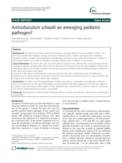 Pdf Actinobaculum Schaalii An Emerging Pediatric Pathogen Philipp Agyeman