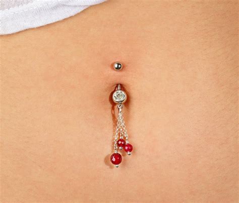 Ruby Belly Ring Dangle Belly Button Rings Dangle Belly Rings Chain
